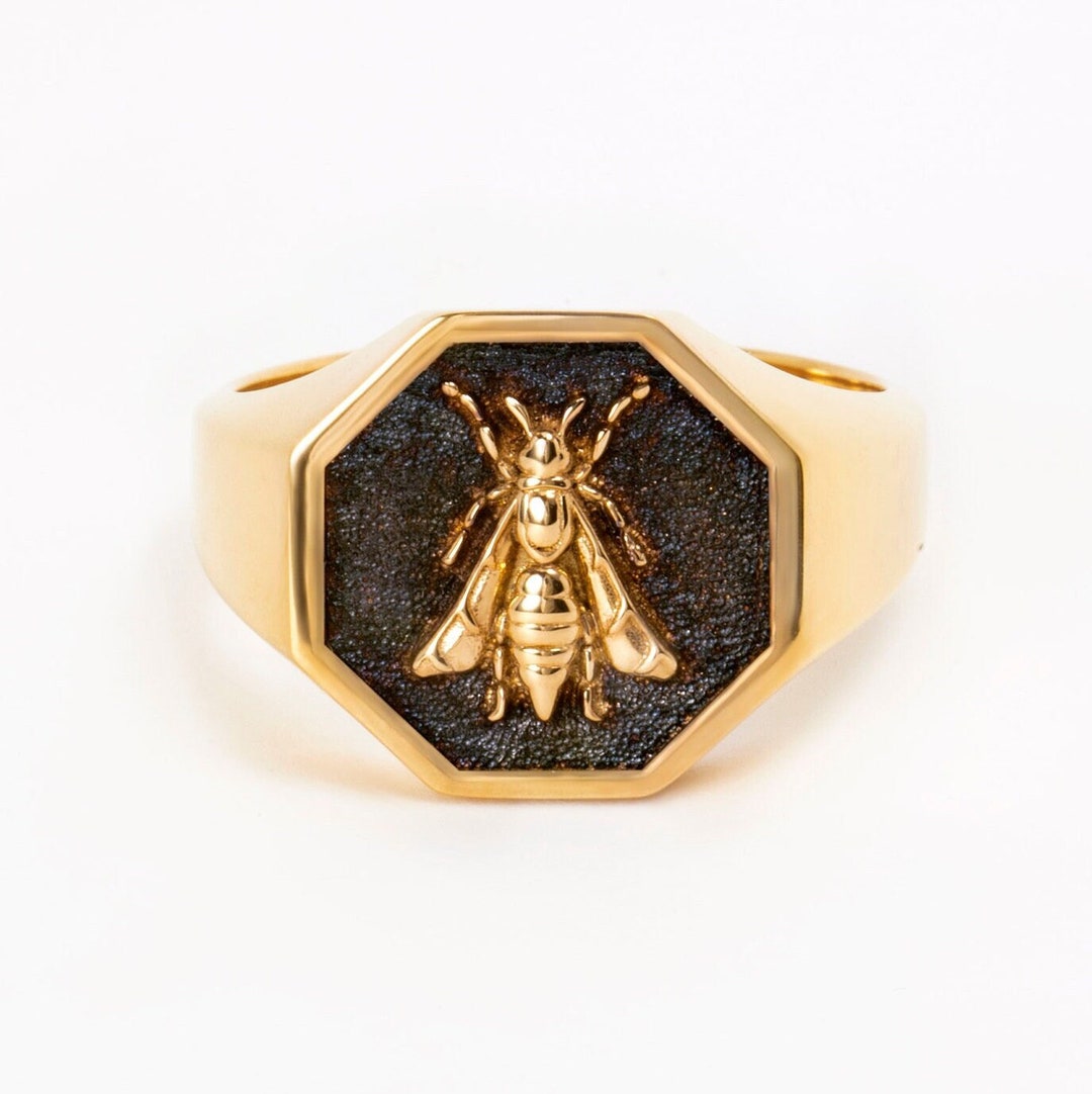 Bee Signet Ring: 18K Gold Plated Sterling Silver Octagon Ring - Etsy