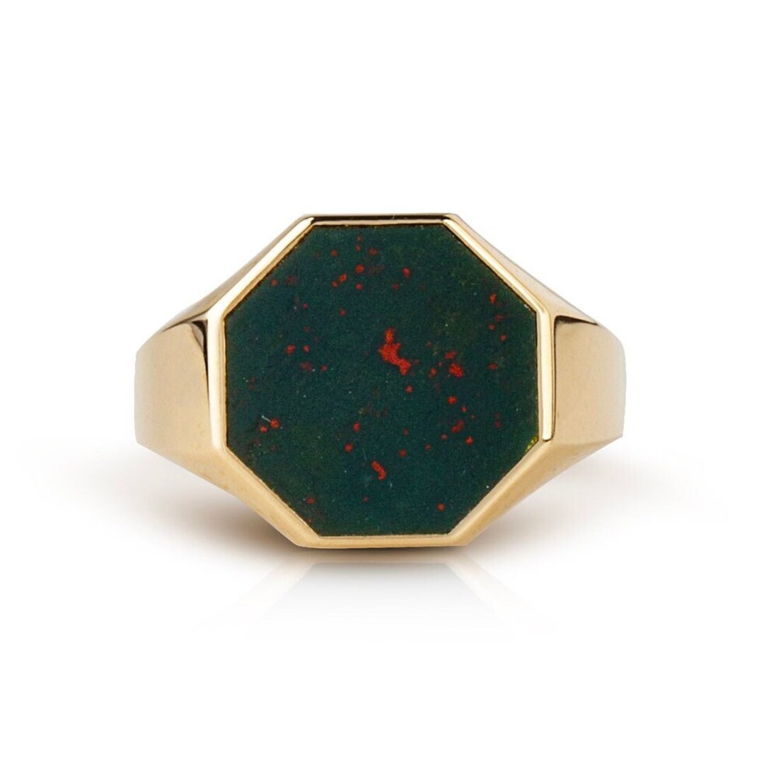 14K Gold Octagon Bloodstone Signet Ring: Natural Stone - Etsy