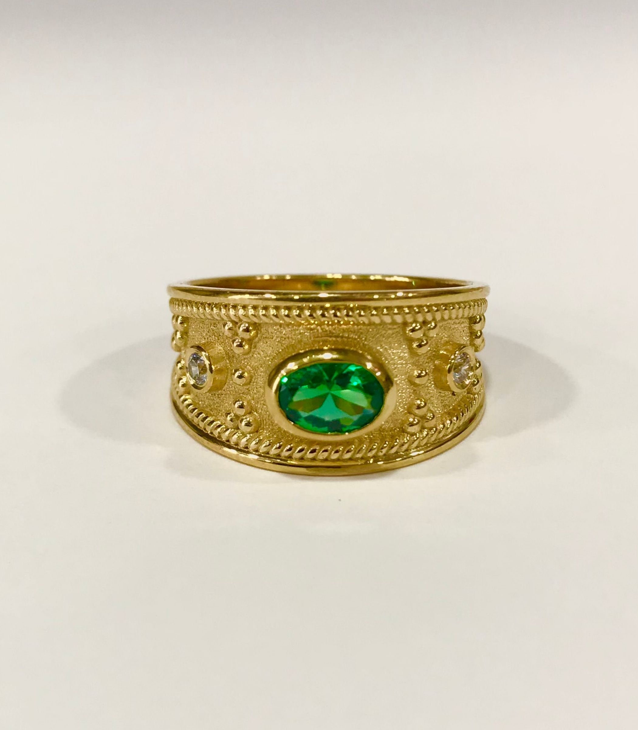 Medieval Ring 14k Solid Gold Ring Emerald Ring Etruscan | Etsy