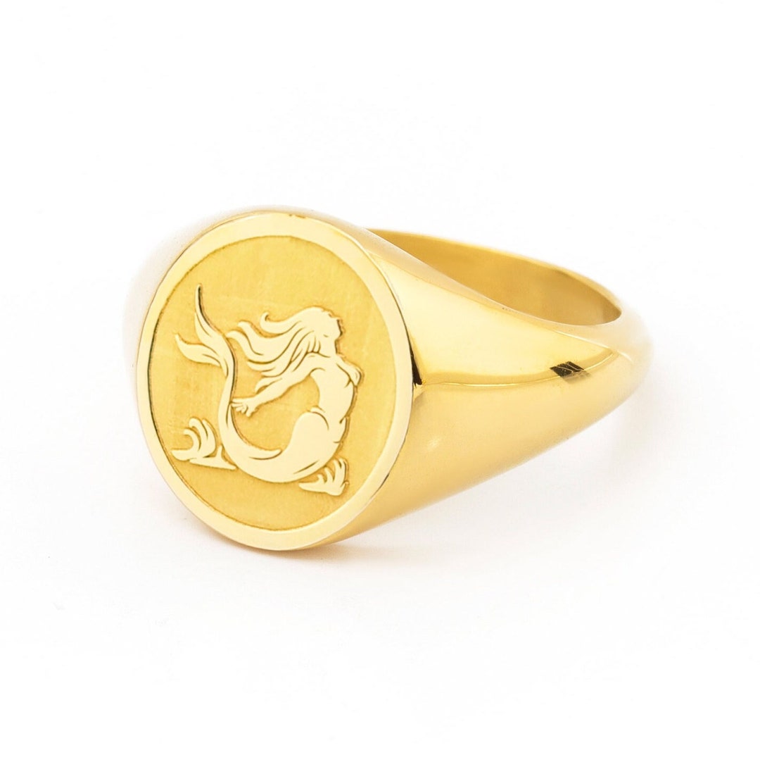 14K Solid Gold Mermaid Ring, Gold Sea Animal Ring, Mythological Jewelry ...