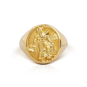 Saint Michael Archangel Signet Ring: Sterling Silver, Gold Protection ...