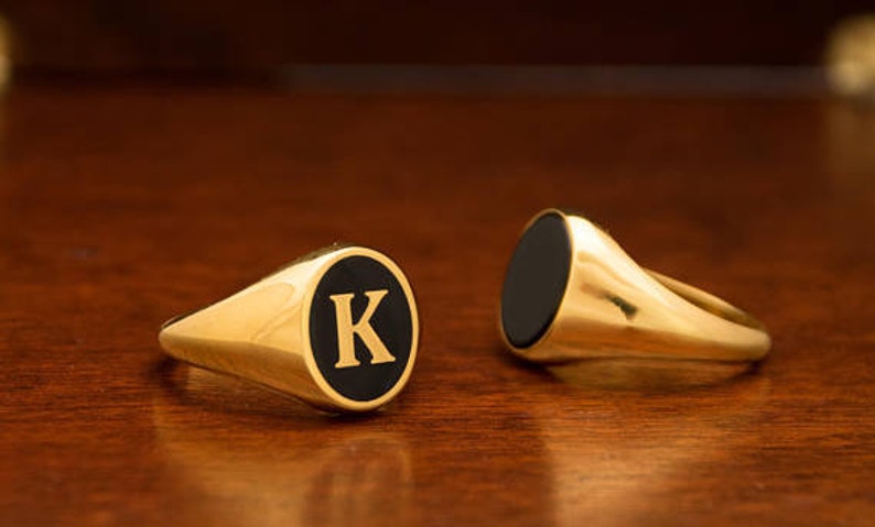 Custom Sterling Silver Signet Ring: Enamel Initial Ring - Etsy