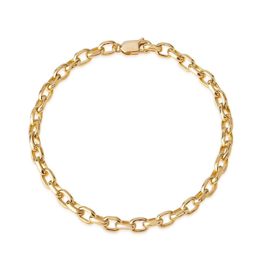 14K Solid Gold Rolo Chain Bracelet, Thick Rolo Bracelet for Men, Heavy ...