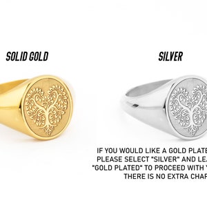14K Solid Gold Heart Tree Signet Ring, Gold Tree of Life Ring ...