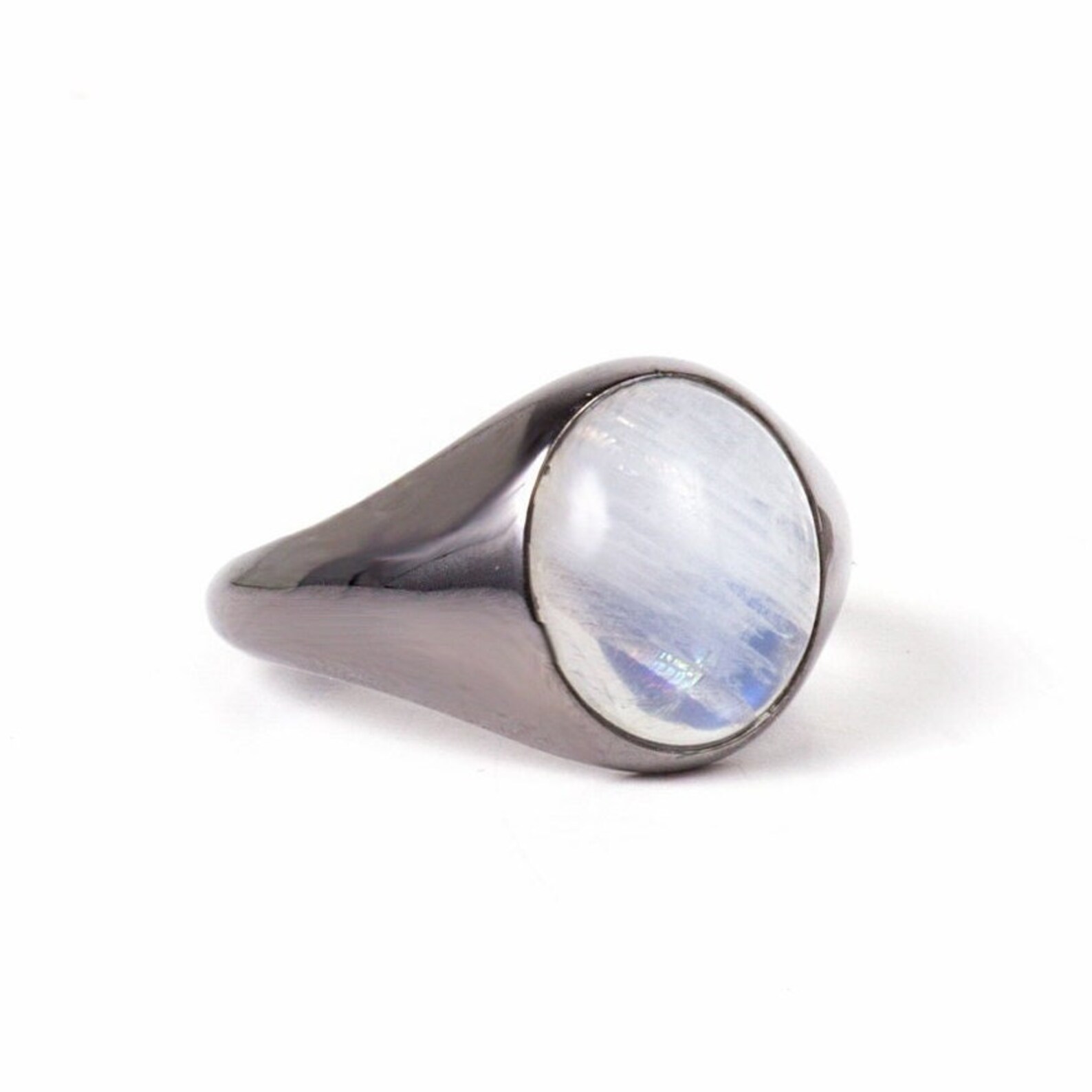 Moonstone Signet Ring Men: Black Sterling Silver Band - Etsy
