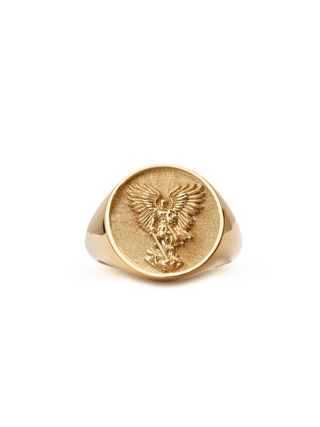 14K Gold Archangel Michael Signet Ring: Christian Protection Jewelry - Etsy