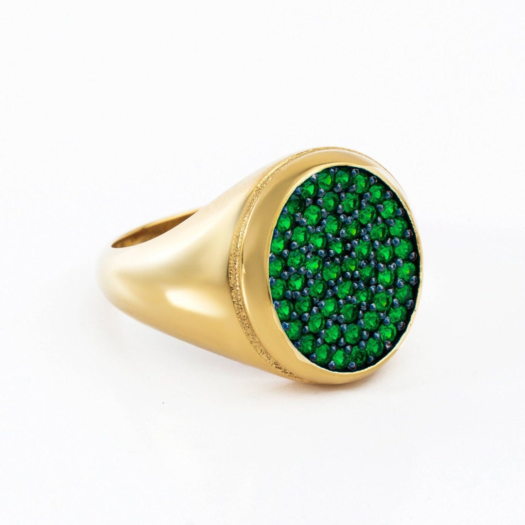 Emerald Signet Ring: 9K Gold, Natural Green Gemstones - Etsy