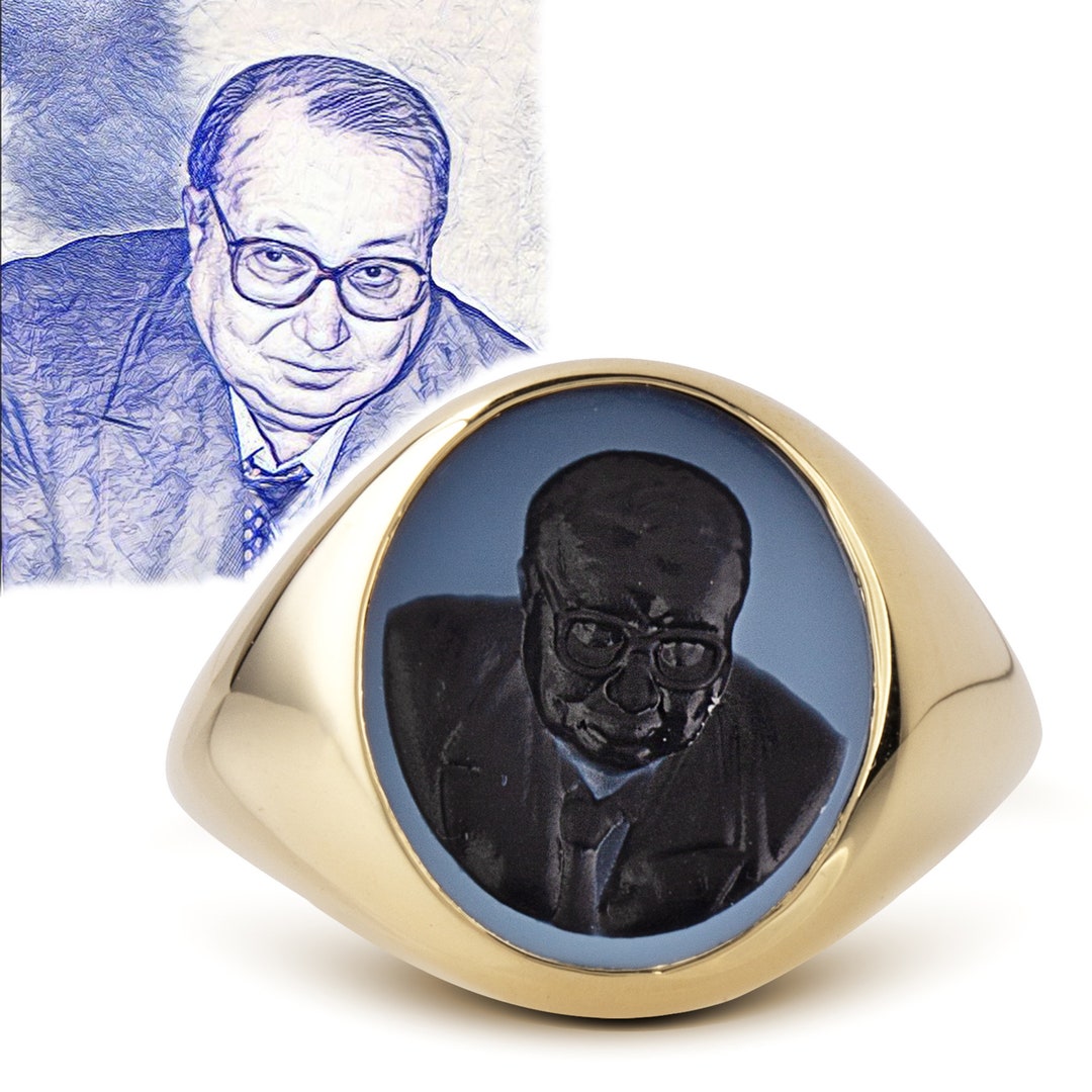 Custom Family Portrait Intaglio Signet Ring, Gold Memorial Signet Ring ...