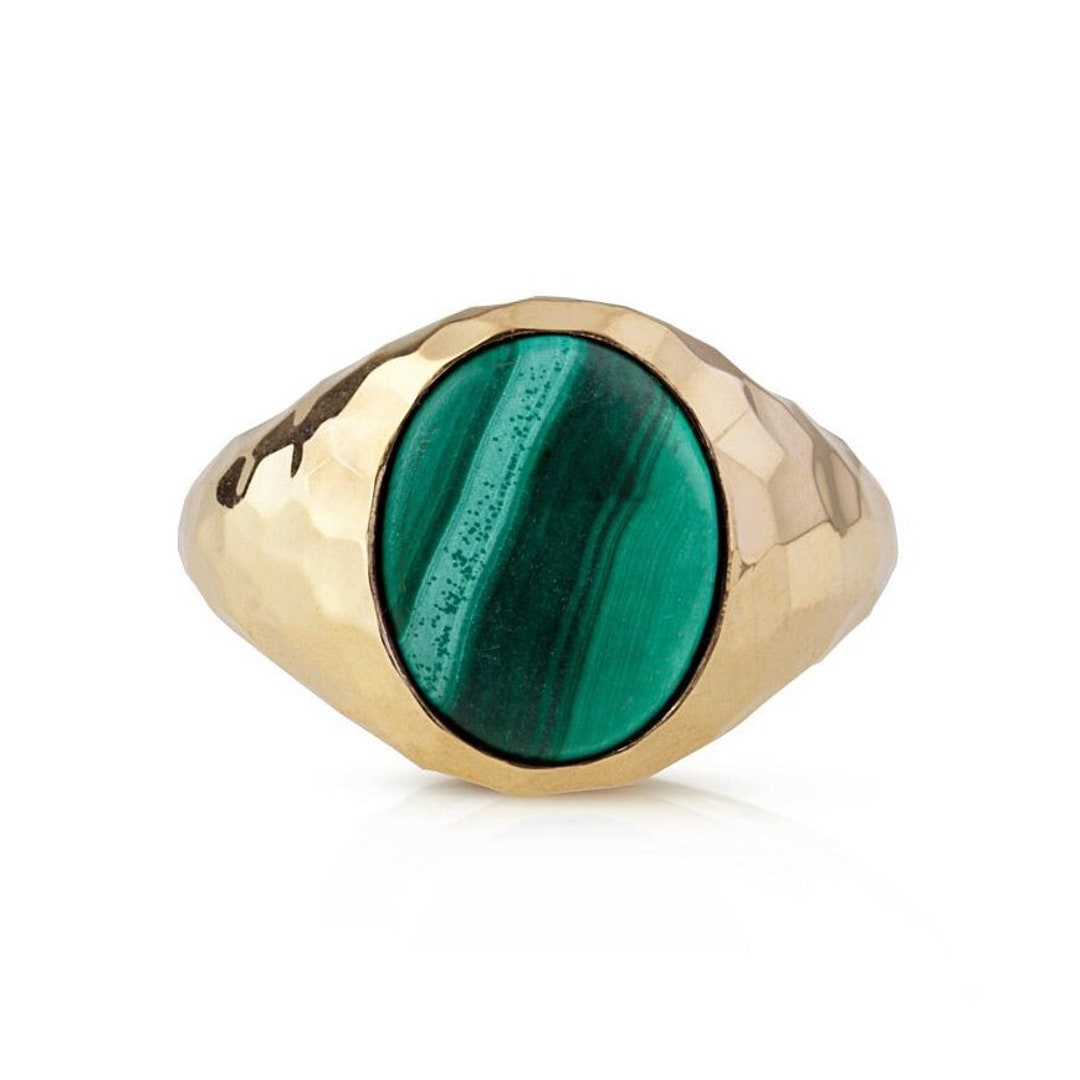 Gold Malachite Signet Ring, Statement Ring, Green Stone Signet Ring ...