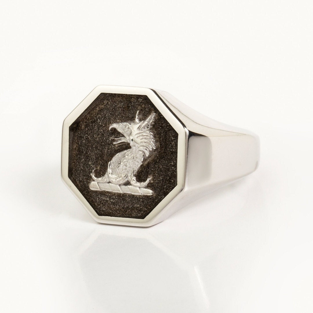 Sterling Silver Vulture Signet Ring: 18K Gold Plated Octagon - Etsy