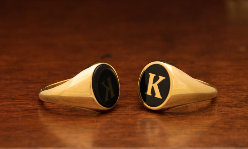 Custom Sterling Silver Signet Ring: Enamel Initial Ring - Etsy