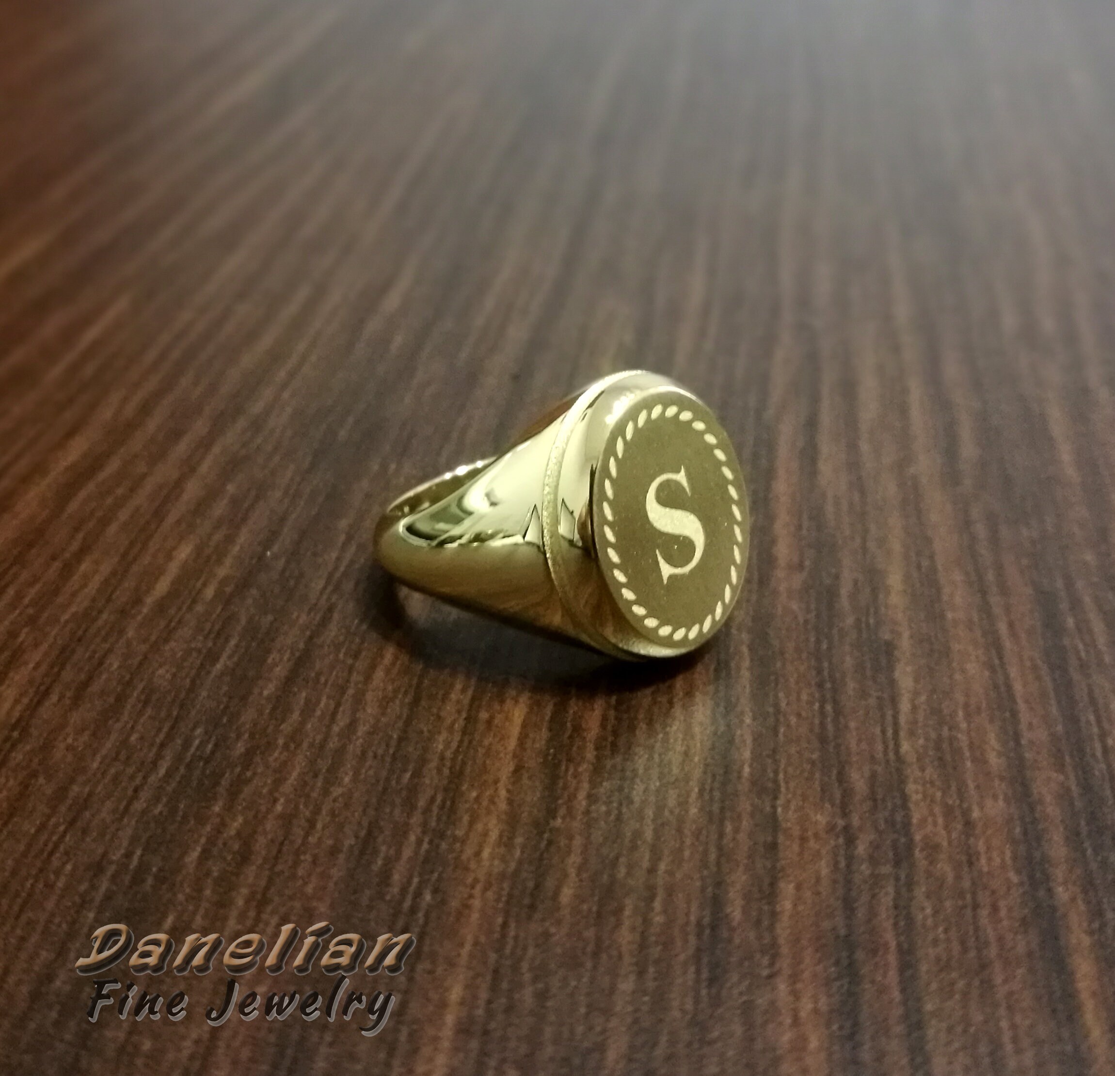 Solid Gold Initial Signet Ring: Personalized Monogram, Letter Engraved ...
