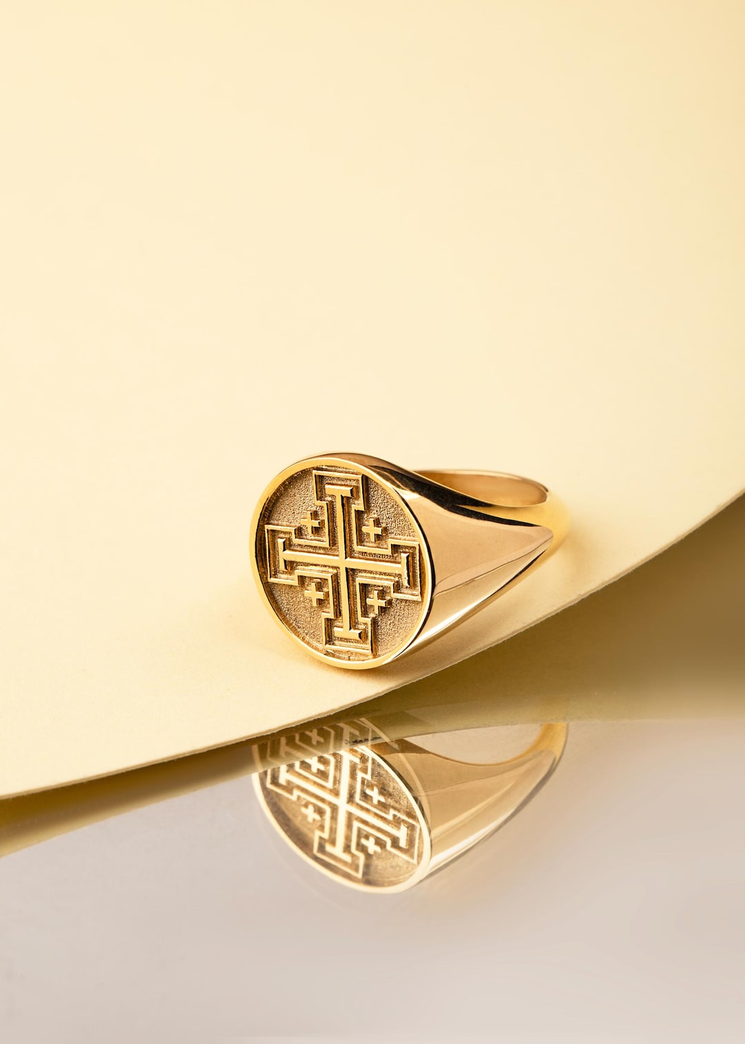 14K Gold Jerusalem Cross Signet Ring: Christian Heraldry Jewelry - Etsy
