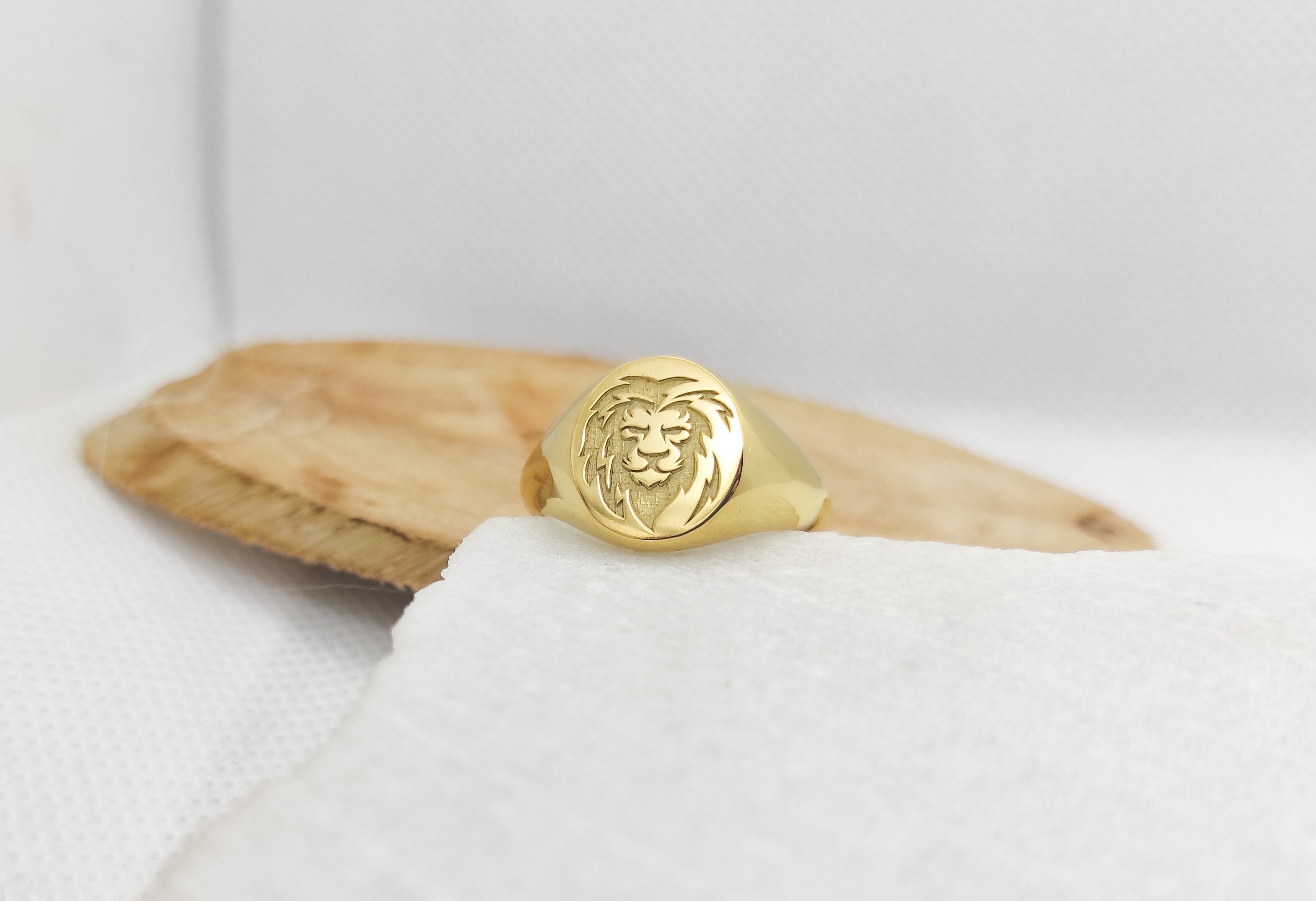 Lion Ring Lion Head Signet Ring Statement Rings 14K Solid - Etsy