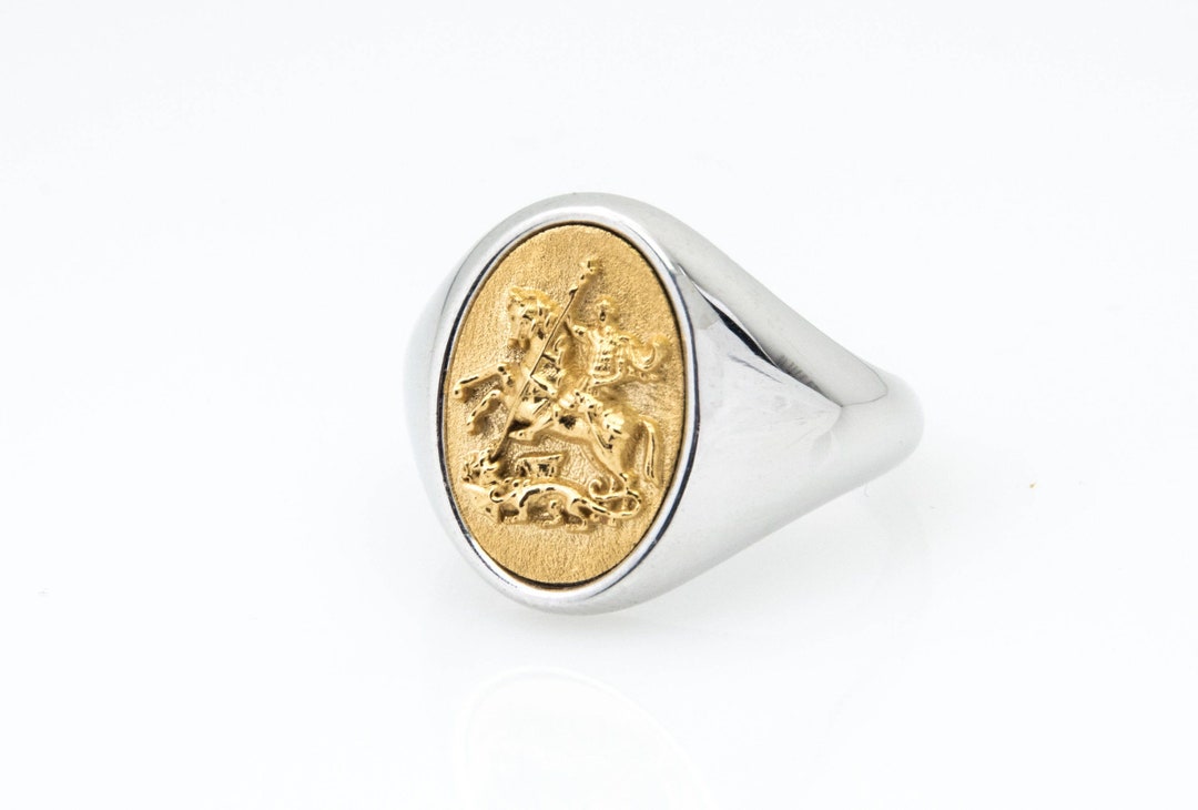 14k Gold Saint George Signet Ring - Dragon Medieval Knight Ring - Etsy UK