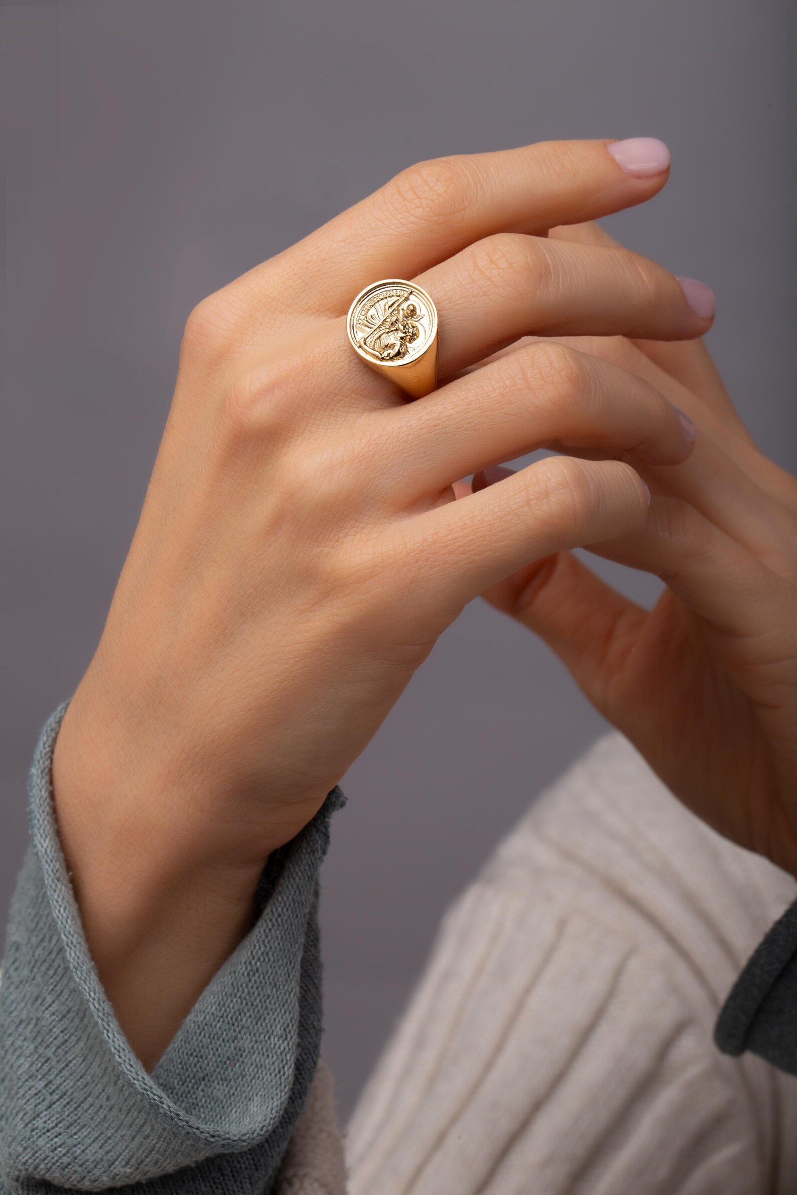 14K Gold Saint Christopher Signet Ring: Travel Protection Jewelry - Etsy