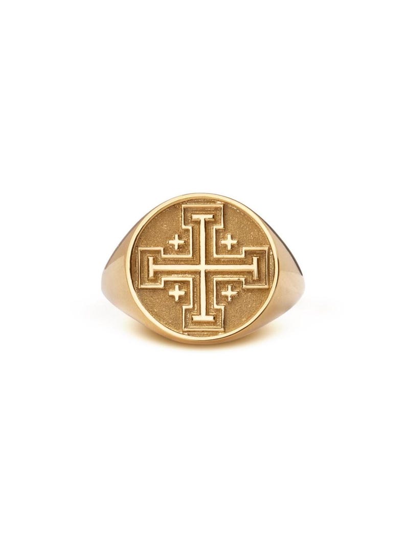 14K Gold Jerusalem Cross Signet Ring: Christian Heraldry Jewelry - Etsy