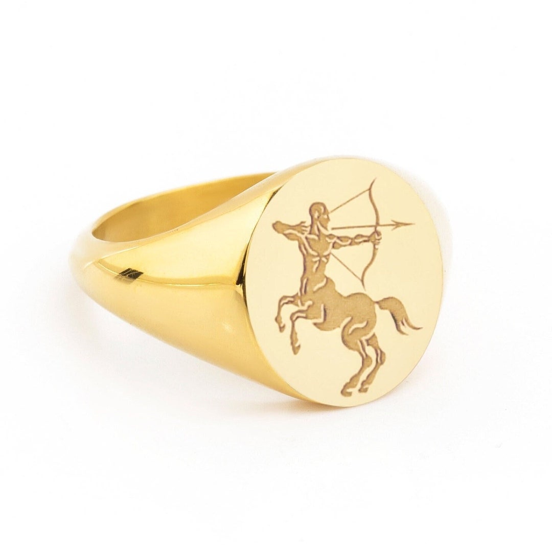14K Gold Sagittarius Signet Ring: Centaur Archer, Greek Jewelry - Etsy