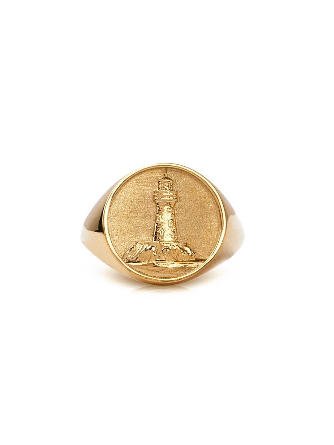 14K Gold Lighthouse Signet Ring: Nautical Amulet Jewelry - Etsy