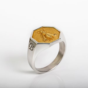 Bee Signet Ring: Sterling Silver, 18K Gold & Black Rhodium - Etsy