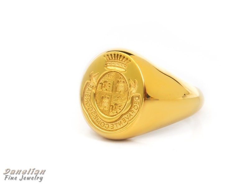 Custom Family Crest Signet Ring: 18k Gold Plated Sterling Silver - Etsy