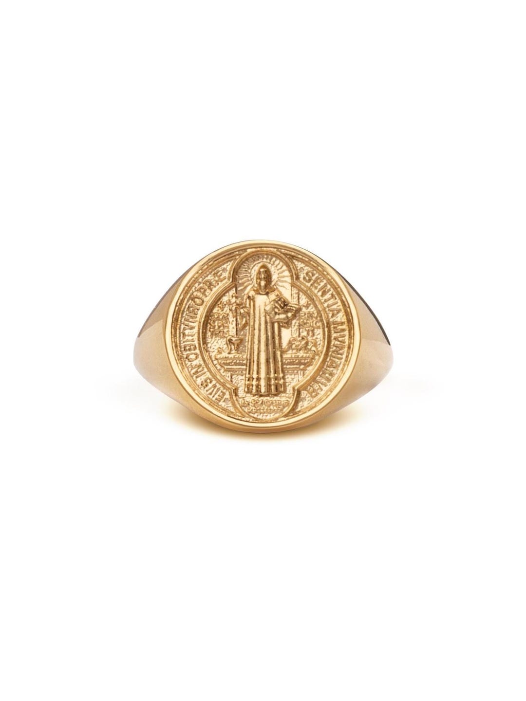 14K Gold Saint Benedict Signet Ring: Catholic Religious Jewelry - Etsy