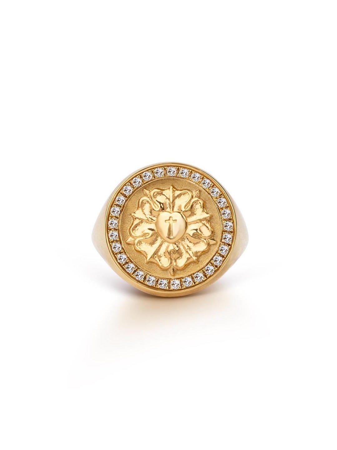 14K Gold Luther Rose Signet Ring: Diamond Christian Amulet - Etsy
