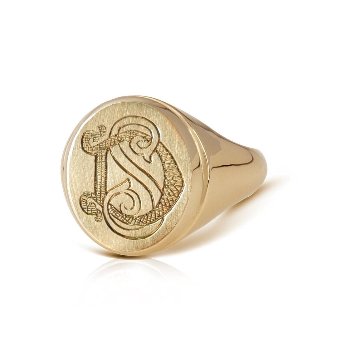 14K Gold Custom Monogram Signet Ring: Hand-carved Initial Jewelry - Etsy