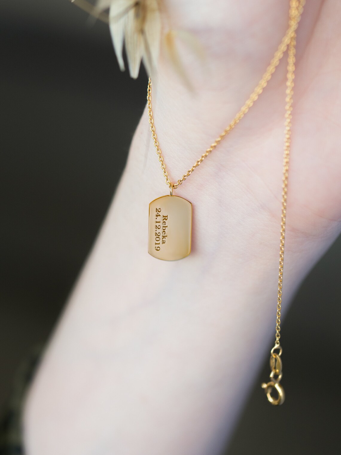 Real Gold Dog Tag Necklace 14k Gold Dog Tag ENGRAVING | Etsy