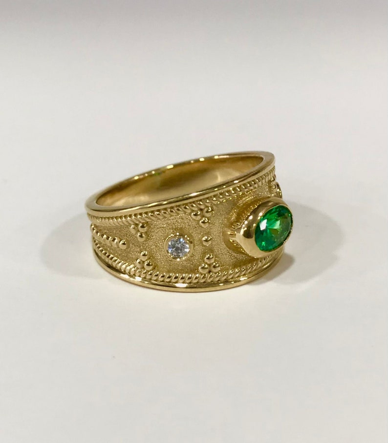 Medieval Ring 14k Solid Gold Ring Emerald Ring Etruscan | Etsy