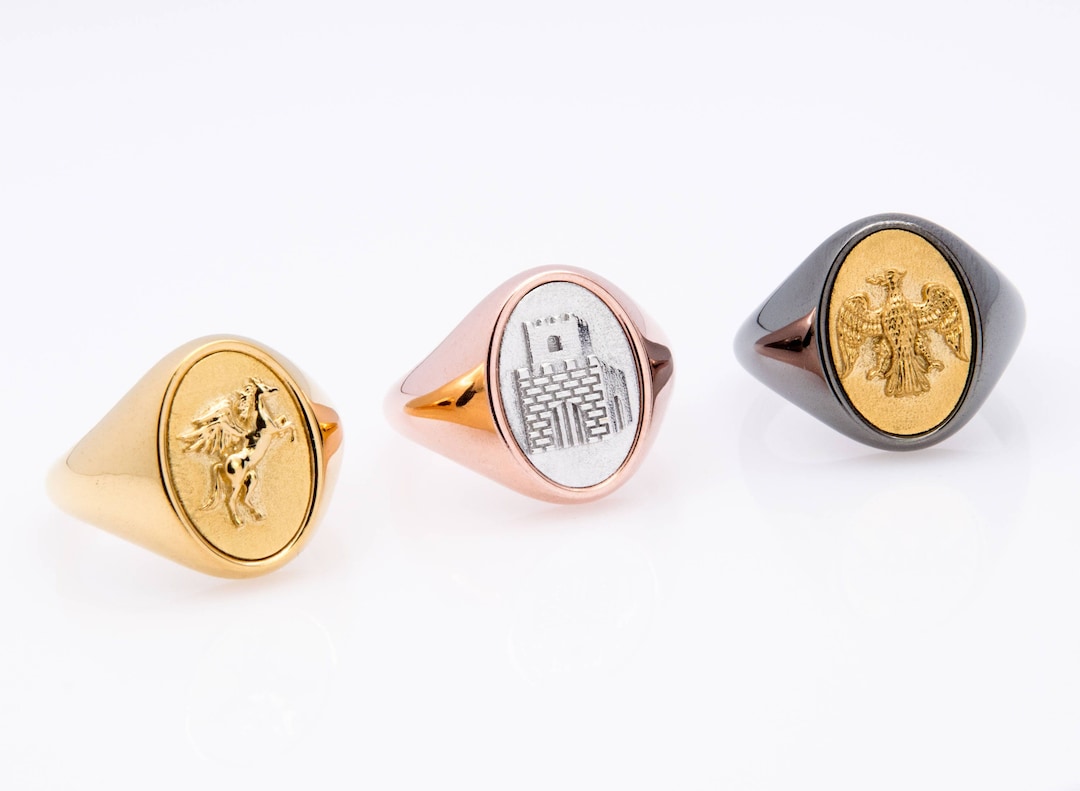 Custom Family Crest Signet Ring: 18k Gold Plated Sterling Silver - Etsy