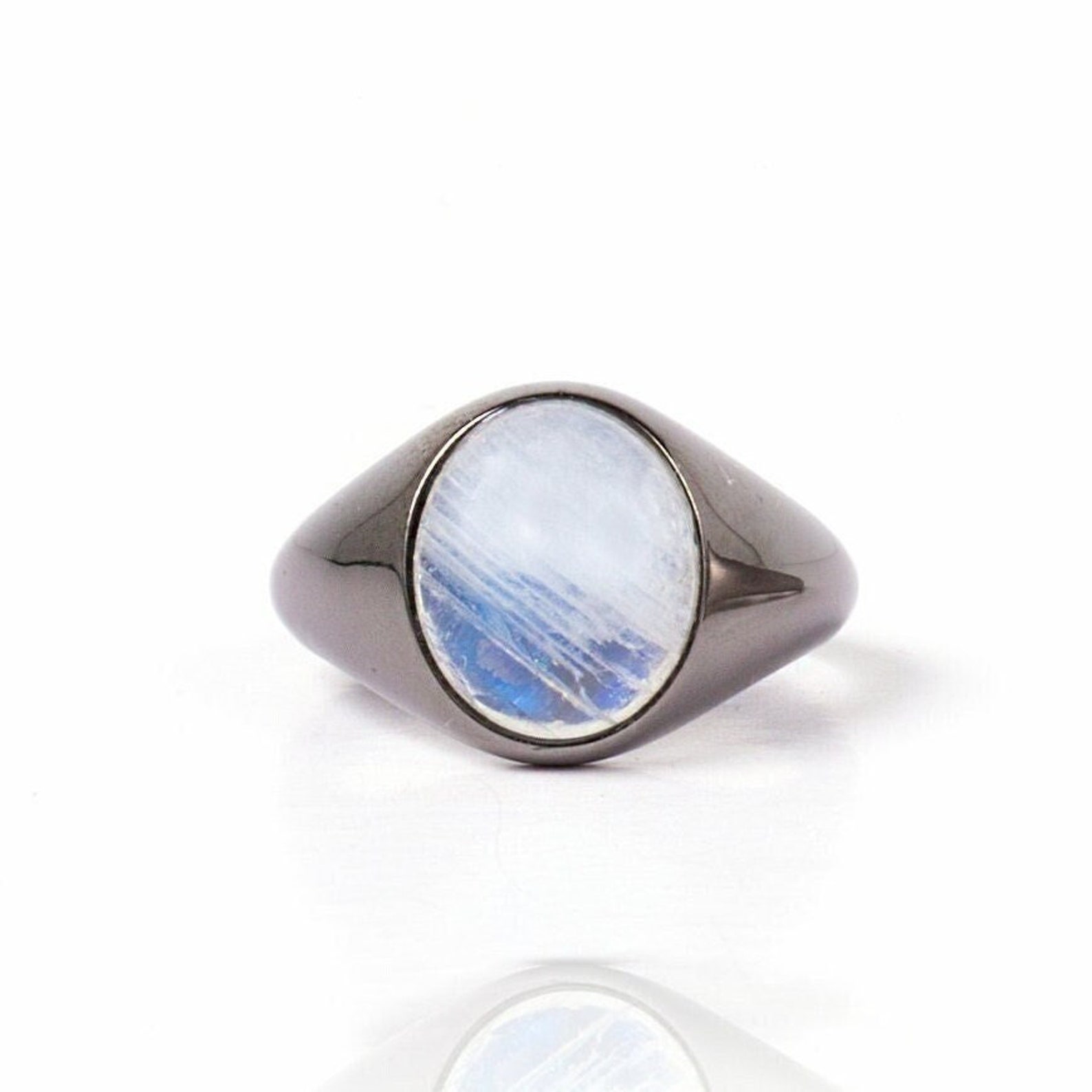 Moonstone Signet Ring Men: Black Sterling Silver Band - Etsy