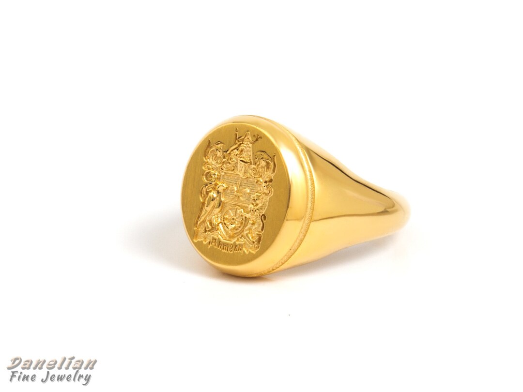 Custom Family Crest Signet Ring: 3D Design, Sterling Silver, Gold ...