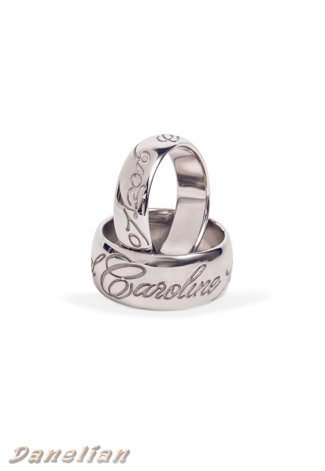 Custom Gold Wedding Ring Set: Personalized Name Engraving - Etsy