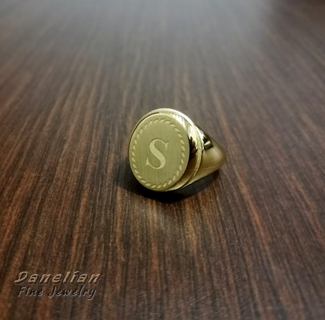 Solid Gold Initial Signet Ring: Personalized Monogram, Letter Engraved ...