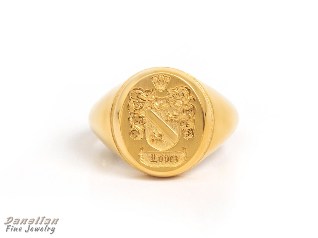 Custom Engraved Family Crest Signet Ring: Sterling Silver Coat of Arms ...