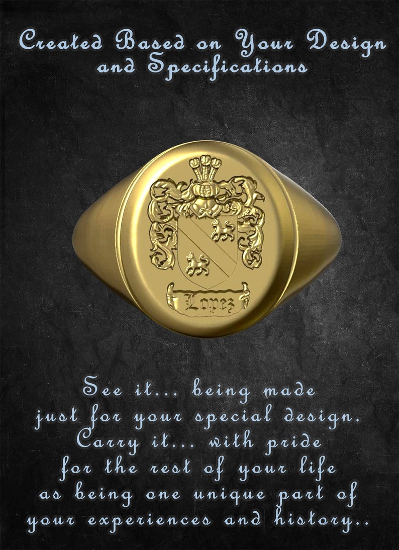 Custom Family Crest Signet Ring: Sterling Silver Coat of Arms - Etsy