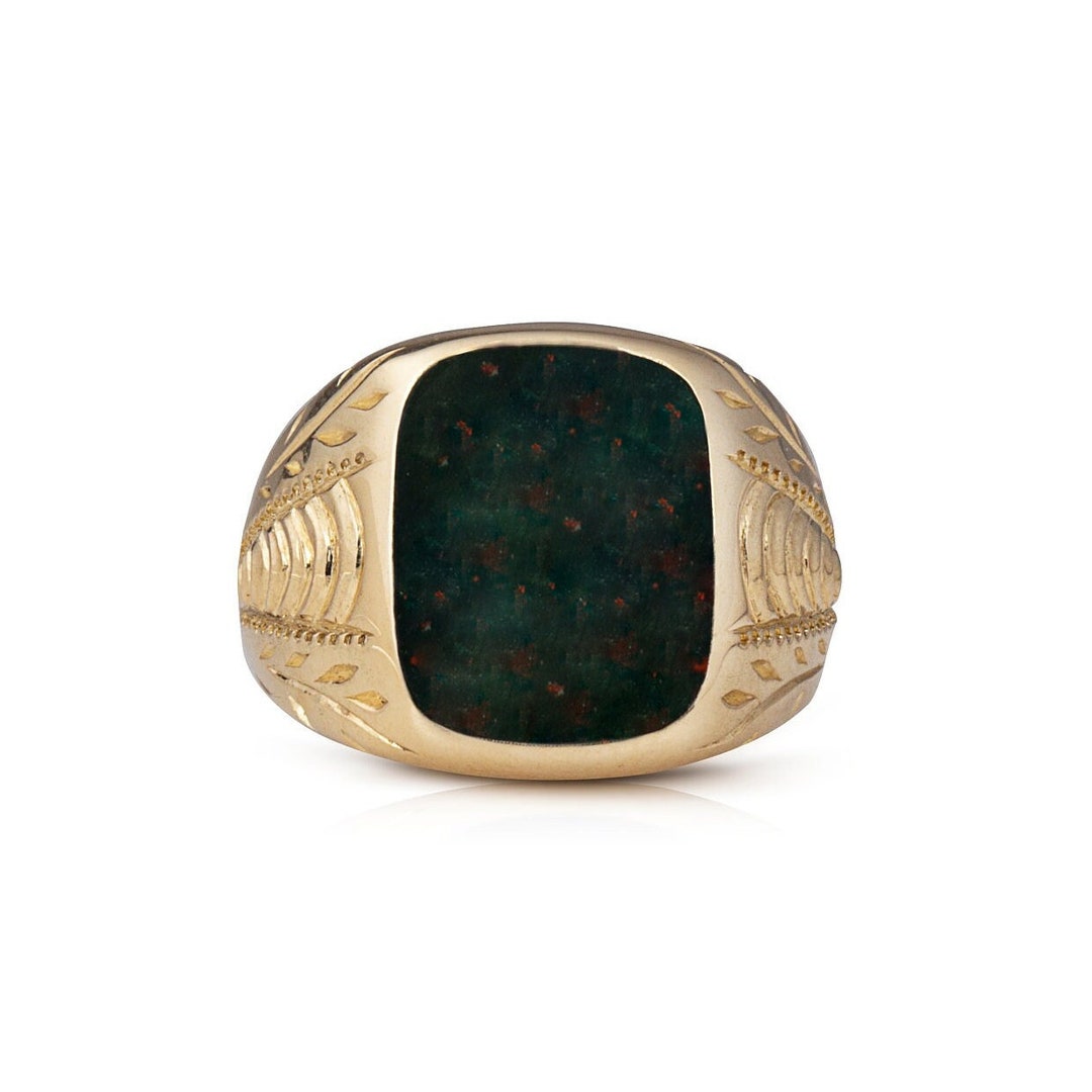 Gold Bloodstone Signet Ring: Hand-engraved Sterling Silver - Etsy