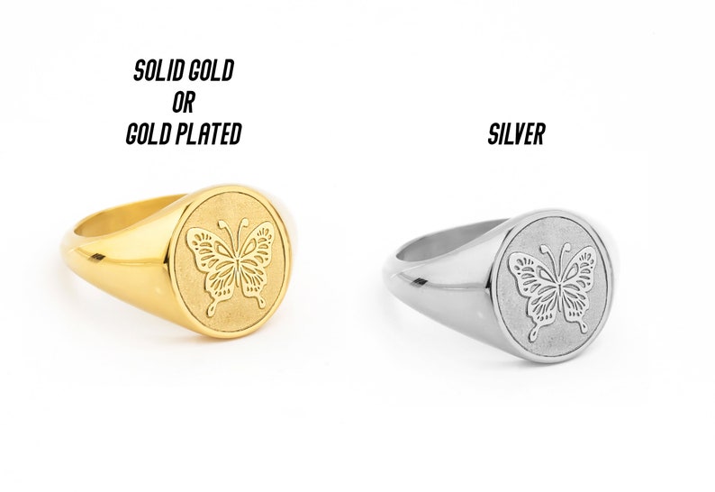 14K Gold Butterfly Signet Ring: Engraved Insect Jewelry - Etsy