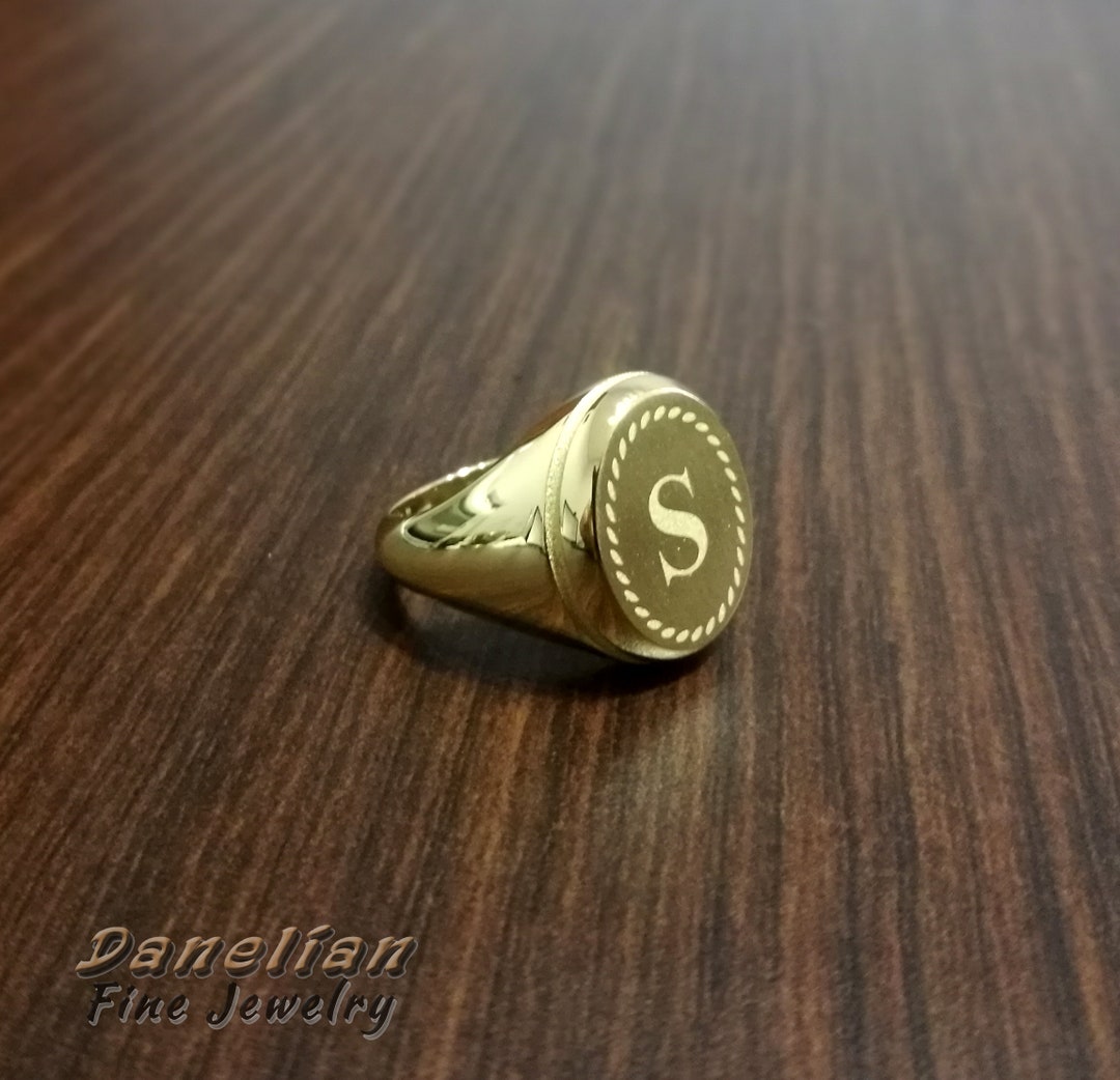 Solid Gold Initial Signet Ring: Personalized Monogram, Letter Engraved ...
