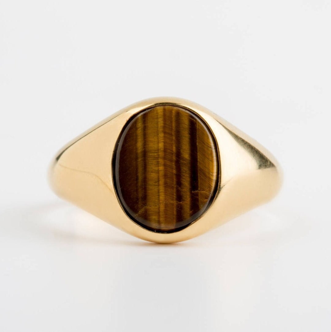 14k Gold Tiger Eye Signet Ring: Oval Stone - Etsy