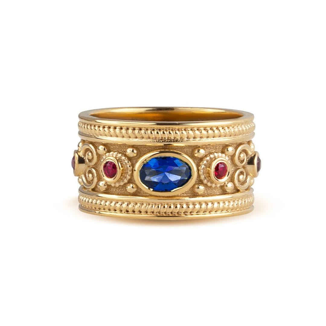 14K Gold Byzantine Ring: Sapphire & Ruby Style Band - Etsy