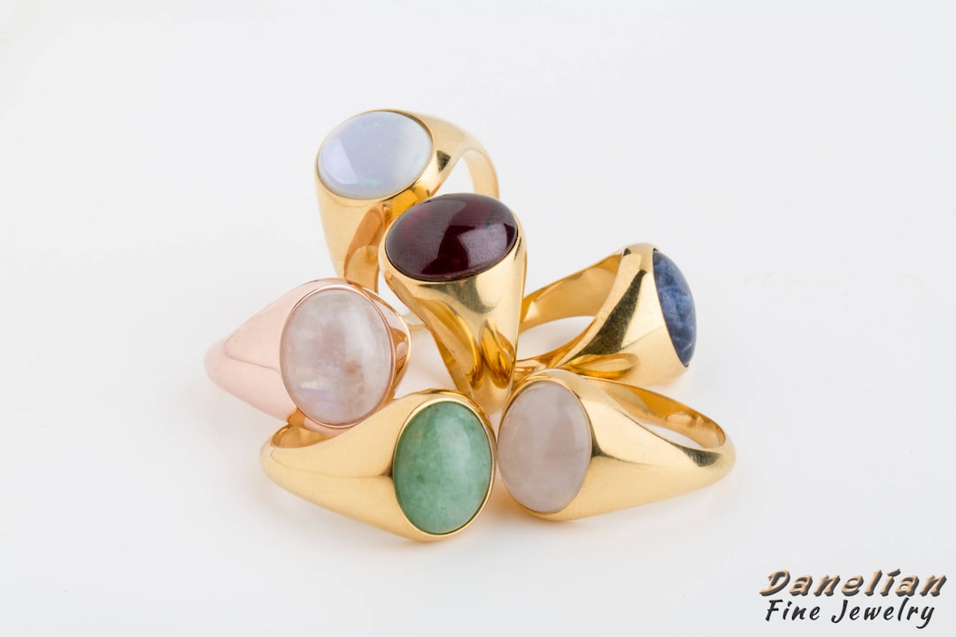 18k Solid Gold Gemstone Signet Ring: Custom Unisex Pinky Ring - Etsy