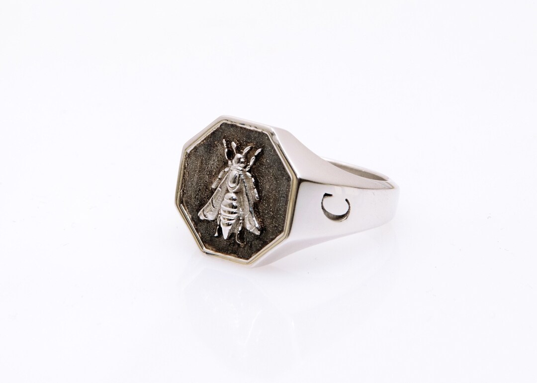 Bee Signet Ring: Sterling Silver, 18K Gold & Black Rhodium - Etsy