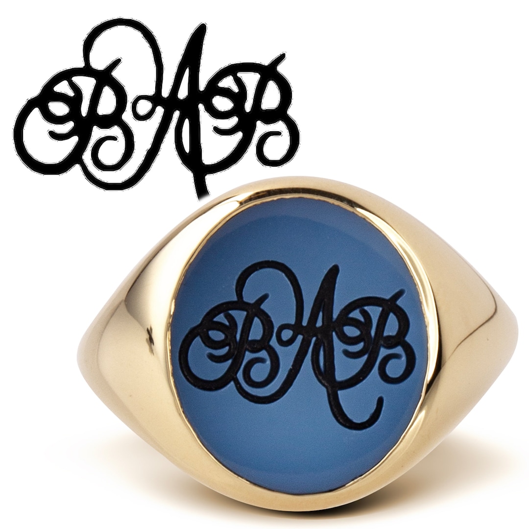 Initials Intaglio Sardonyx Signet Ring, Custom Monogram Signet Ring, Personalized Cameo Signet ...