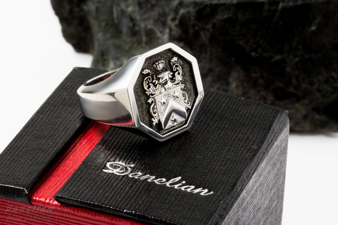 Custom Family Crest Signet Ring: Sterling Silver Octagon, Personalized ...