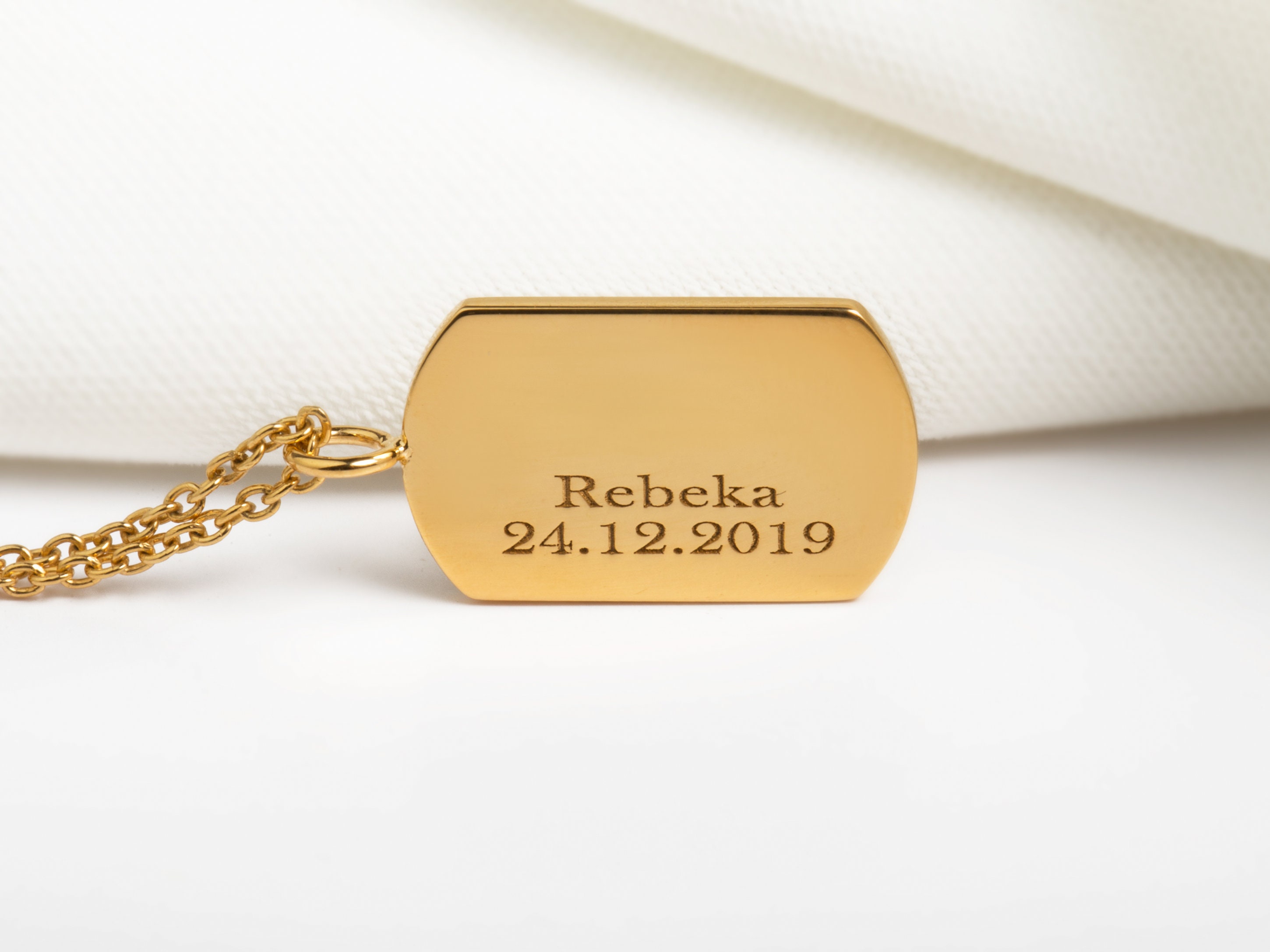 Real Gold Dog Tag Necklace 14k Gold Dog Tag ENGRAVING | Etsy