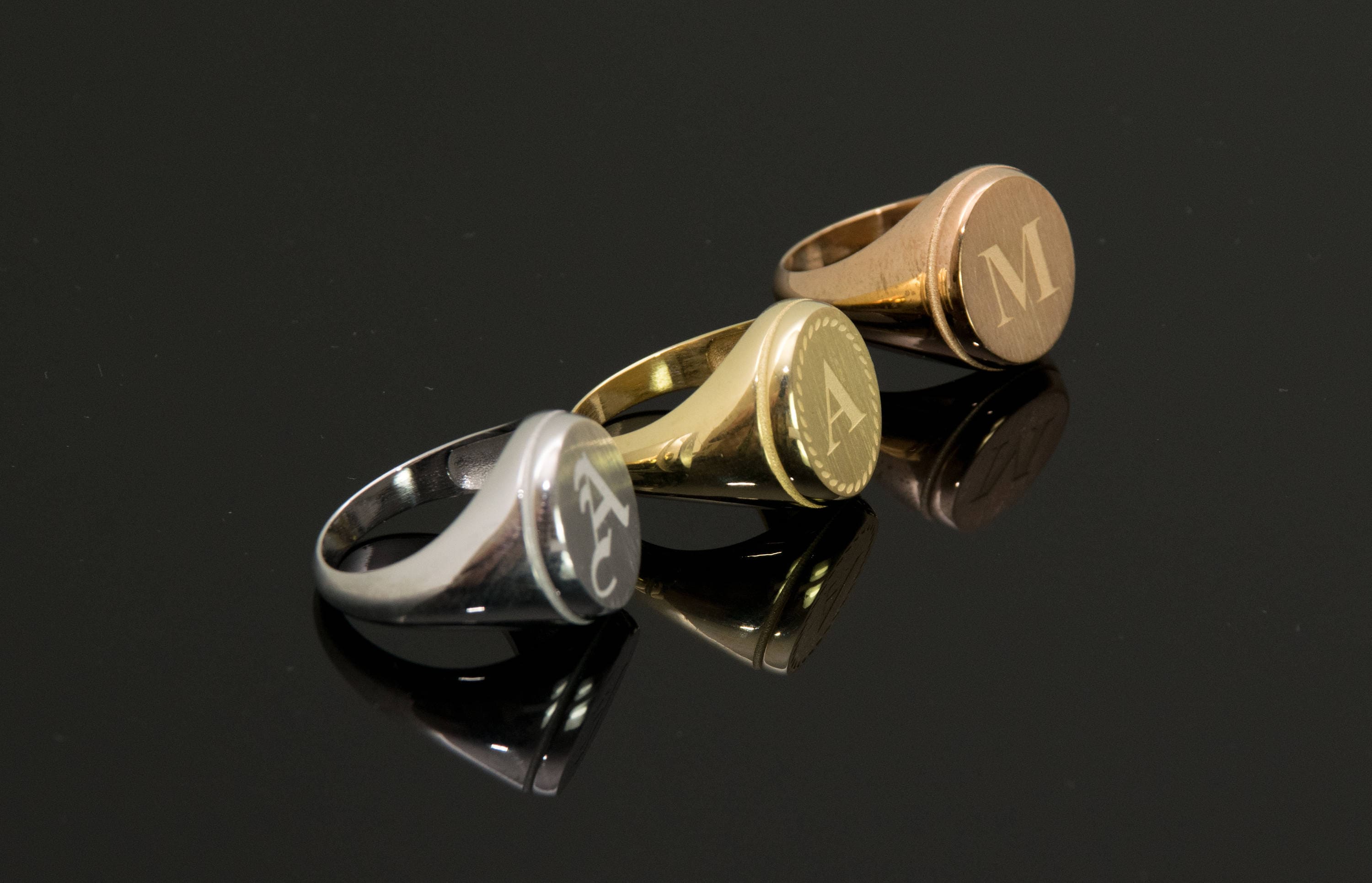 Solid Gold Initial Signet Ring: Personalized Monogram, Letter Engraved ...