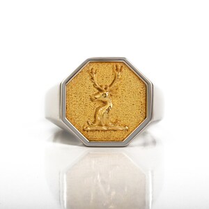 Stag Family Crest Signet Ring: Sterling Silver & 18K Gold - Etsy