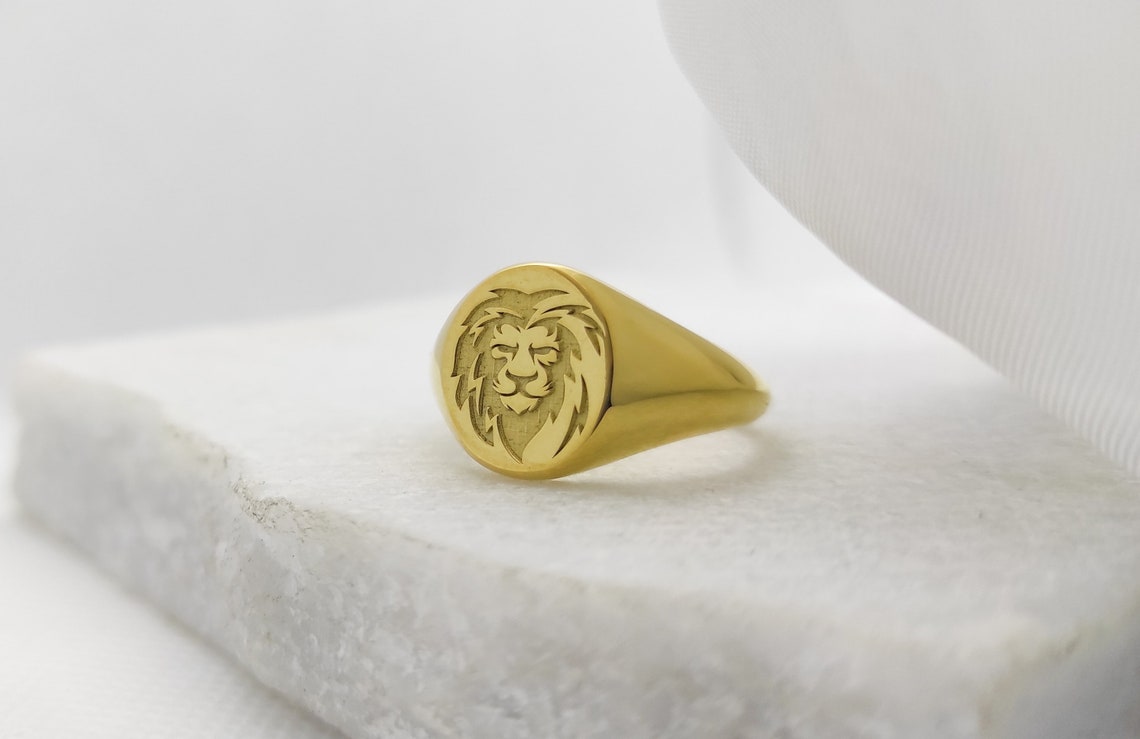 Lion Ring Lion Head Signet Ring Statement Rings 14K Solid - Etsy